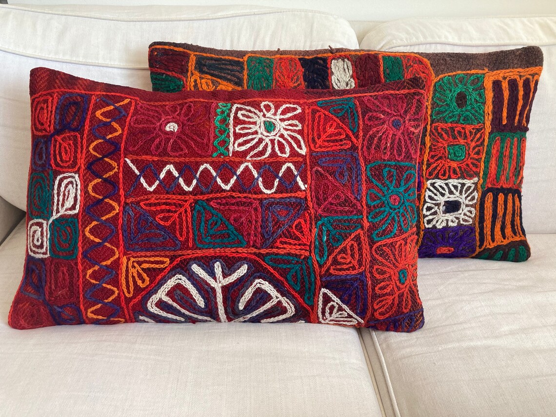 Vintage Iraqi Embroidered Wool Cushion Cover 65cm X 40cm - Etsy