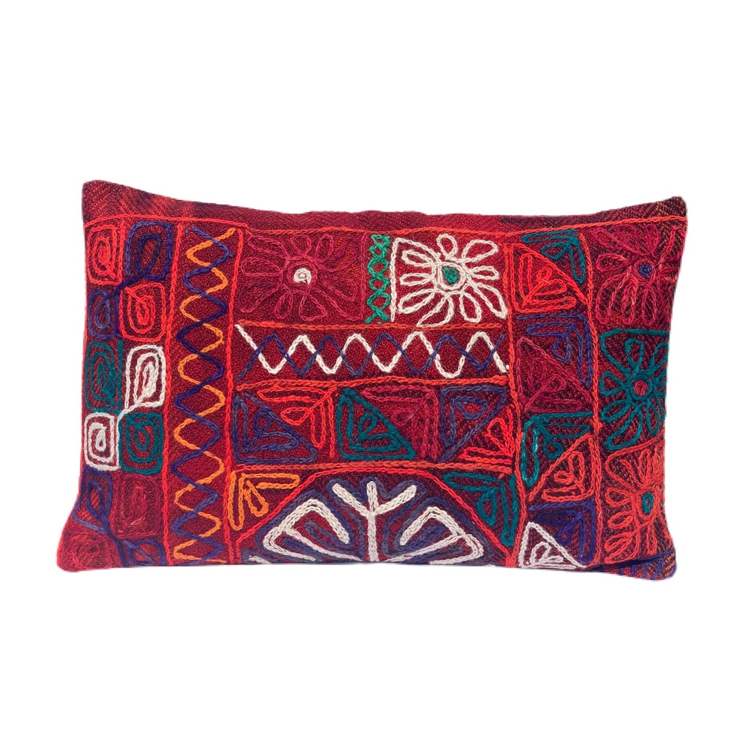 Vintage Iraqi Embroidered Wool Cushion Cover, 65cm X 40cm (26" X 16 ...