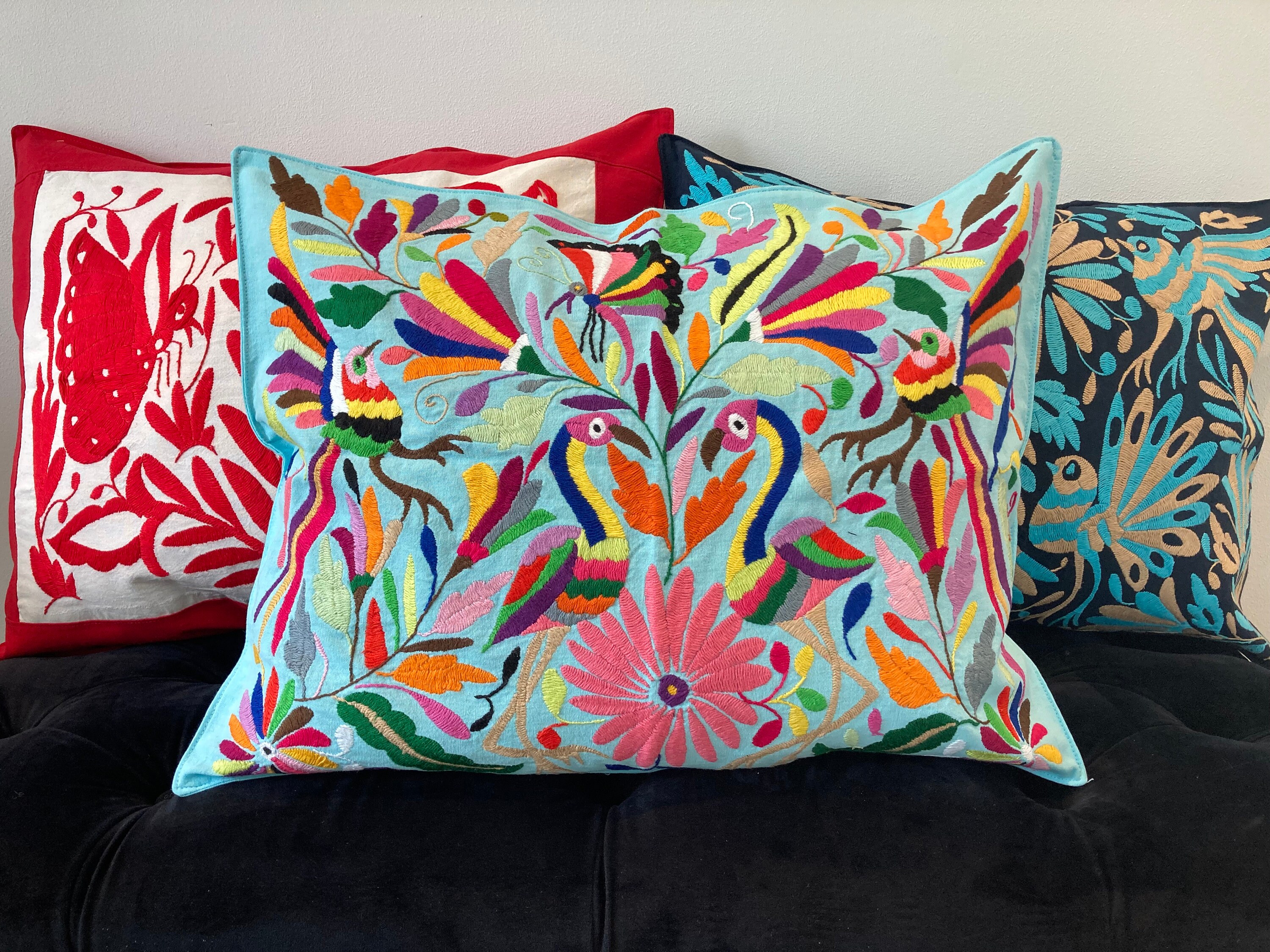 Light Blue Mexico Otomi Hand Embroidered Tenango Decorative | Etsy