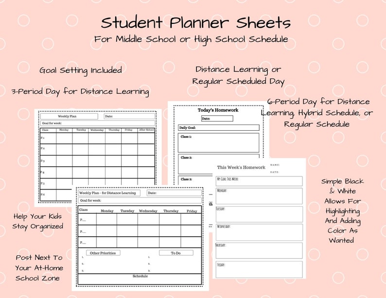 Printable Student Organizer, Middle School/high School Planner, Weekly ...