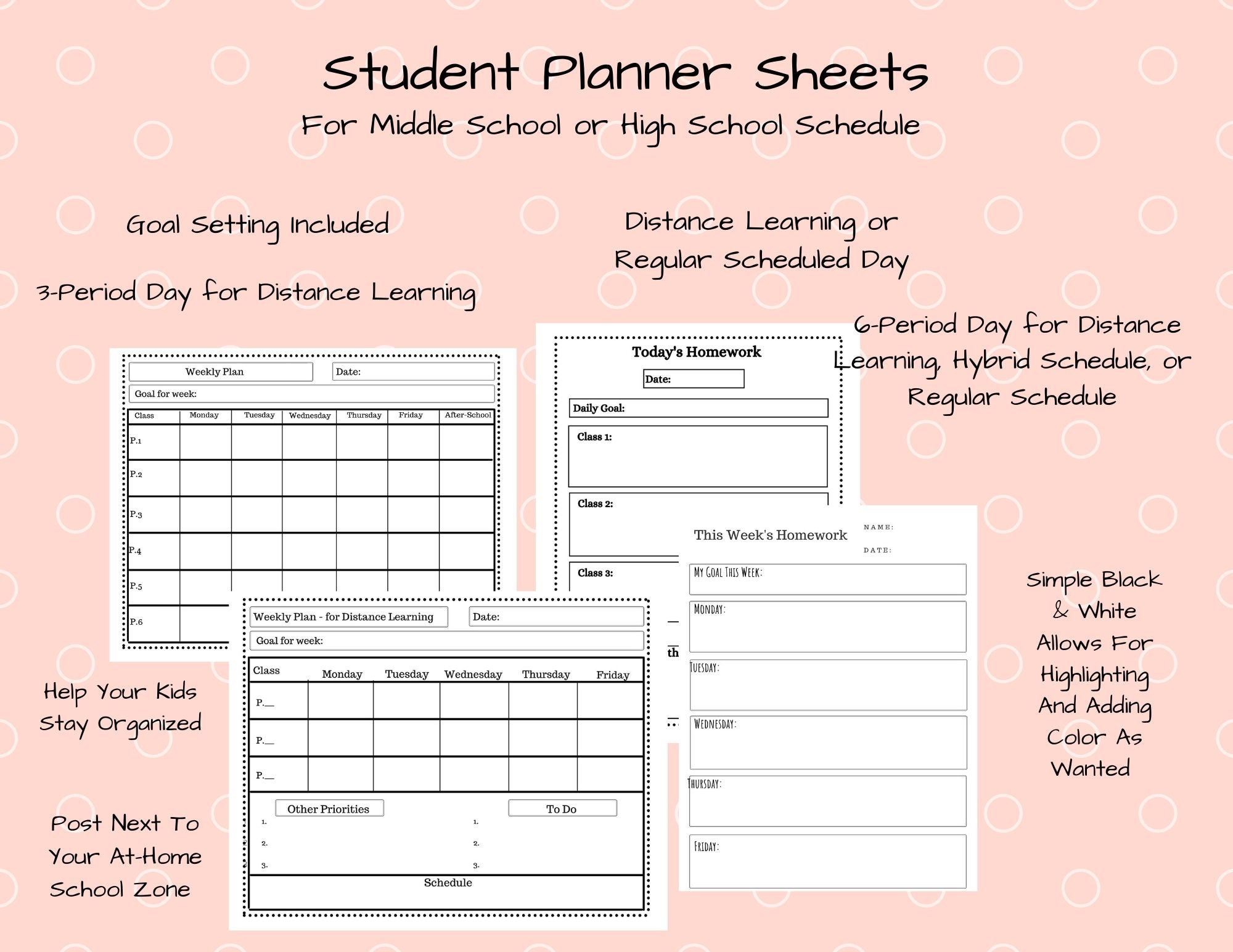 Printable Student Organizer, Middle School/high School Planner, Weekly ...