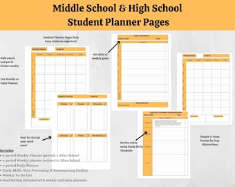 Middle School Student Planner Pages/high School Student Planner Pages ...