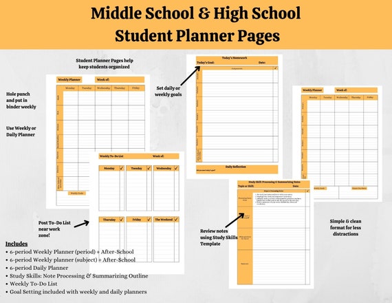 Middle School Student Planner Pages/high School Student | Etsy