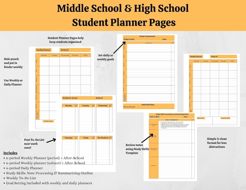 Middle School Student Planner Pages/high School Student Planner Pages ...