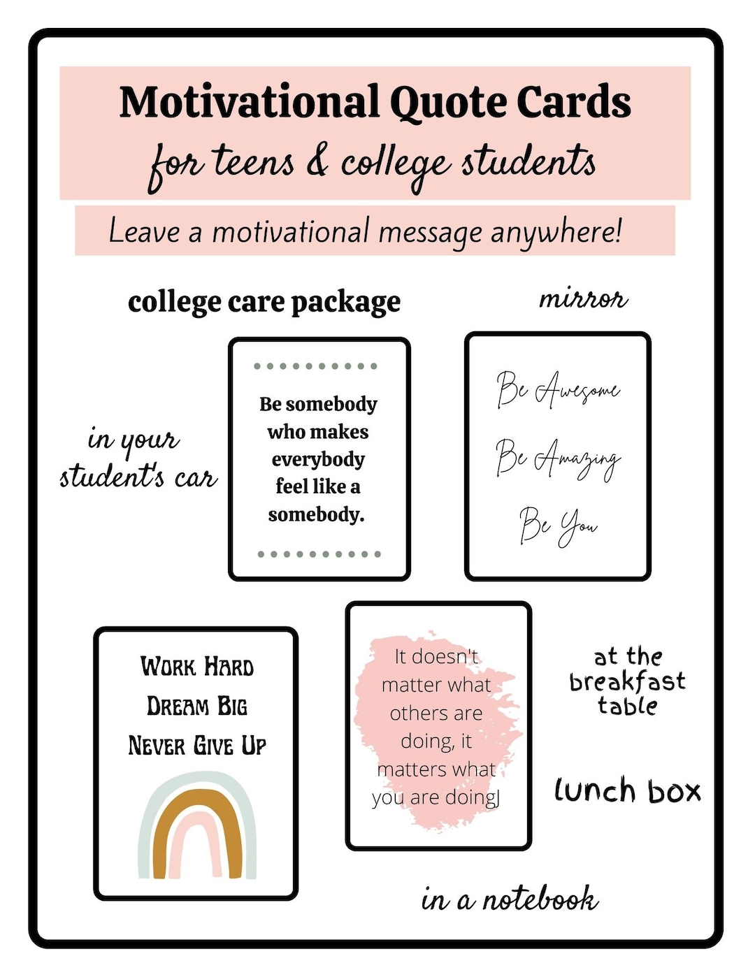 Motivational Quote Cards//notecards for Teens//notecards for College ...