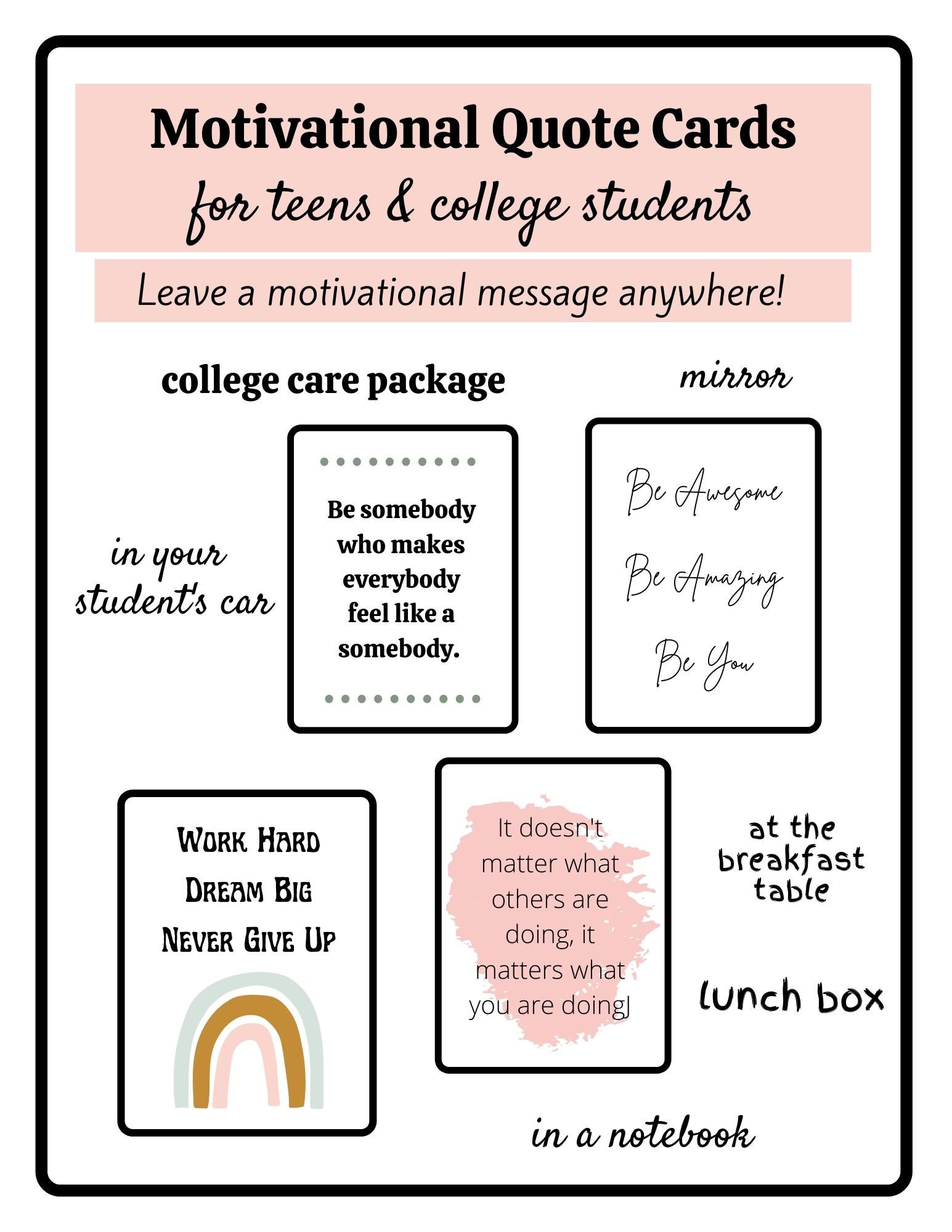 Motivational Quote Cards//notecards for Teens//notecards for College ...