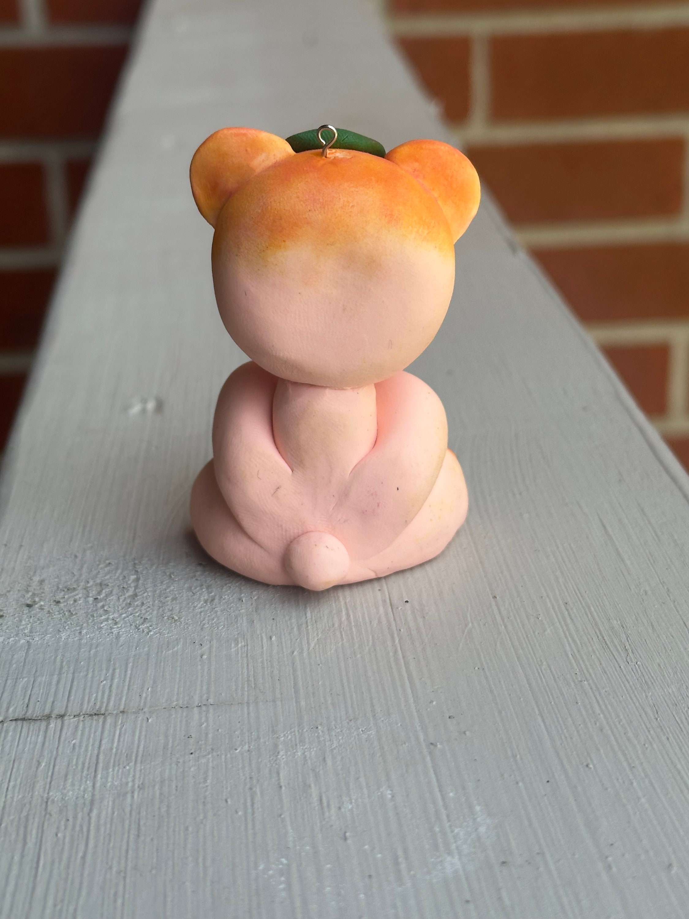 Peach Bear Figurine - Orange Handmade Ornament - Gift Ideas - Polymer ...