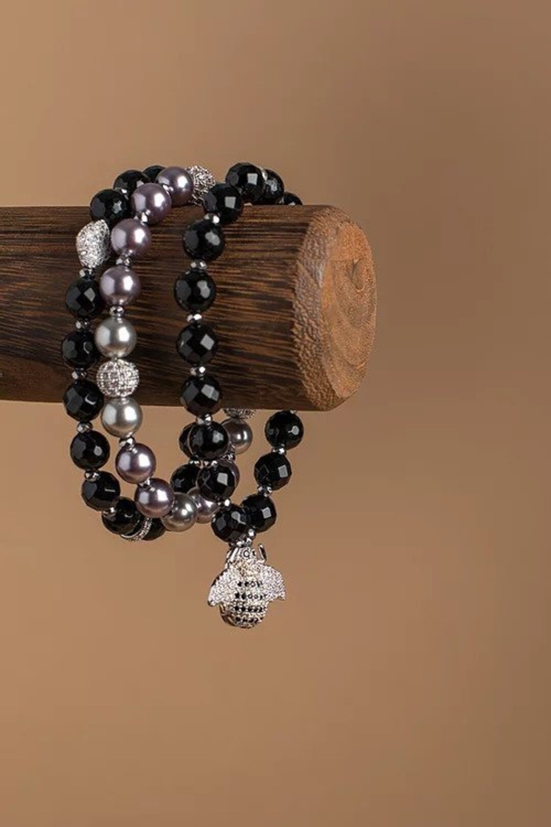 Alatea Glücks biene Armband Set, Onyx 8mm Runde Perlen Armband, Onyx ...