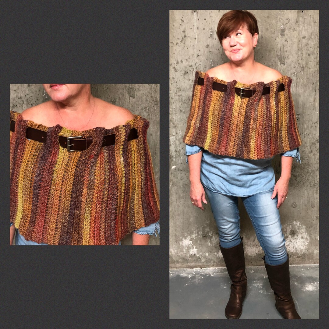 Belted Bare-shoulder Poncho - Etsy