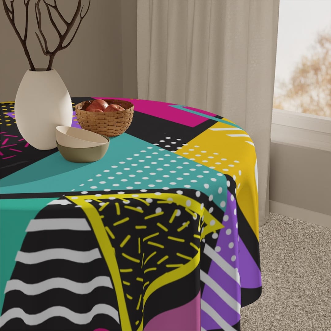 1980s Tablecloth Retro Table Cloth Geometric Tablecloth - Etsy