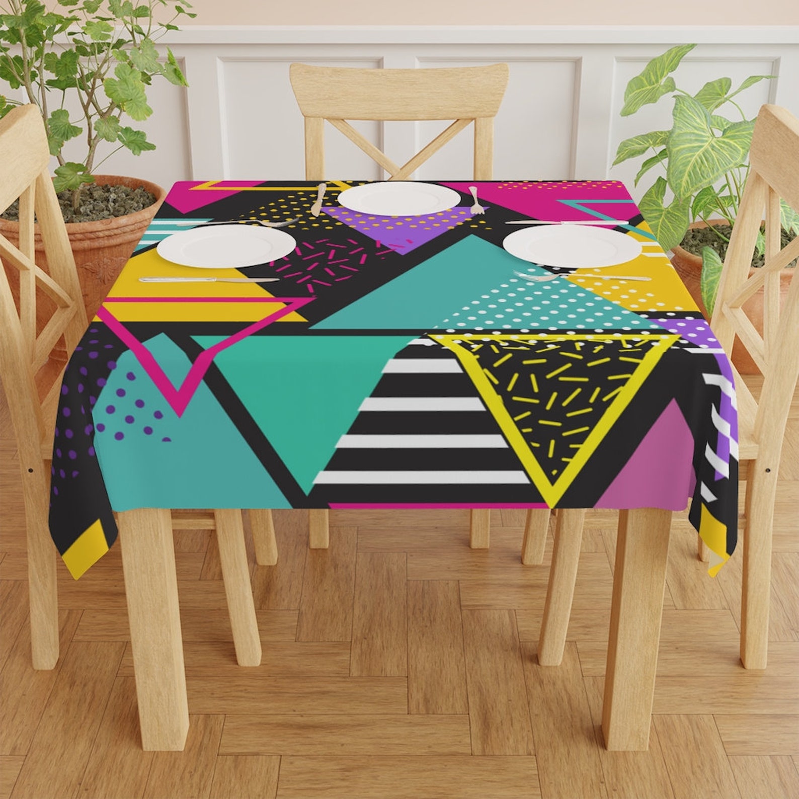 1980s Tablecloth Retro Table Cloth Geometric Tablecloth - Etsy