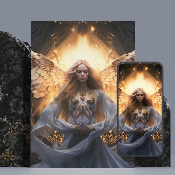 Archangel Jophiel Printable Angel Wall Art in 4 Sizes and Phone Wallpaper Digital Angelic Art ...