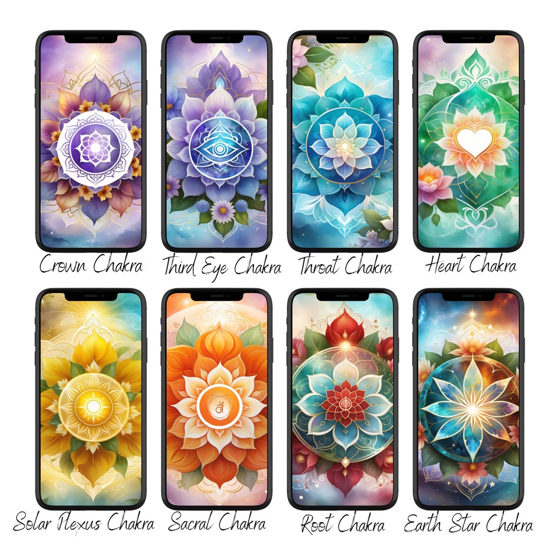 Chakra Phone Background Wallpaper Bundle 7 Chakras and Earth Star ...