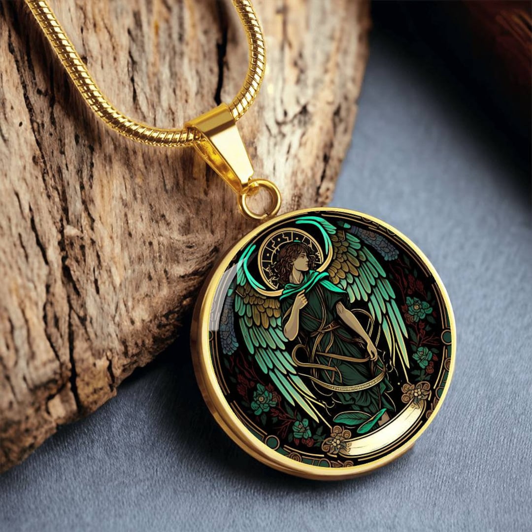 18k Gold Archangel Raphael Necklace Angel Jewelry Guardian Angel ...