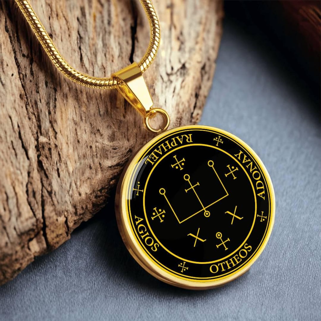 18k Gold Plated Archangel Raphael Sigil Necklace Guardian Angel ...
