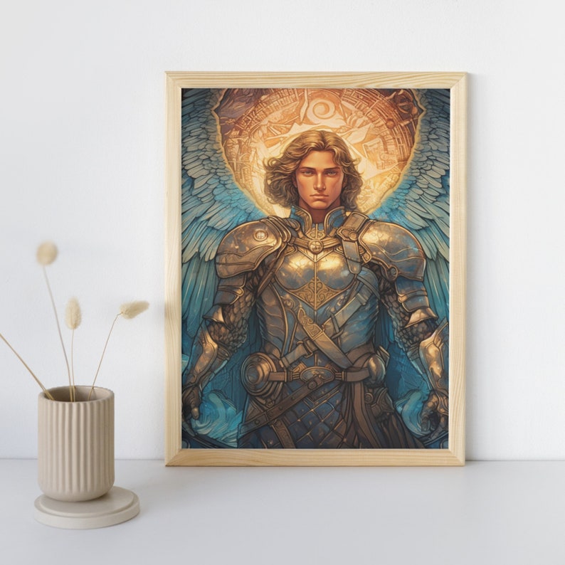 Archangel Michael Printable Angel Wall Art in 4 Sizes and Phone Wallpaper Digital Angelic Art ...