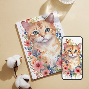 Cute Floral Cat Digital Wall Art - Inspiring Ginger Cat Artwork ...
