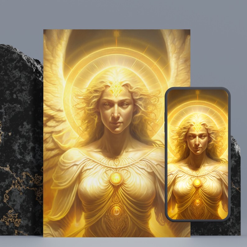 Archangel Jophiel Printable Angel Wall Art in 4 Sizes and Phone Wallpaper Digital Angelic Art ...