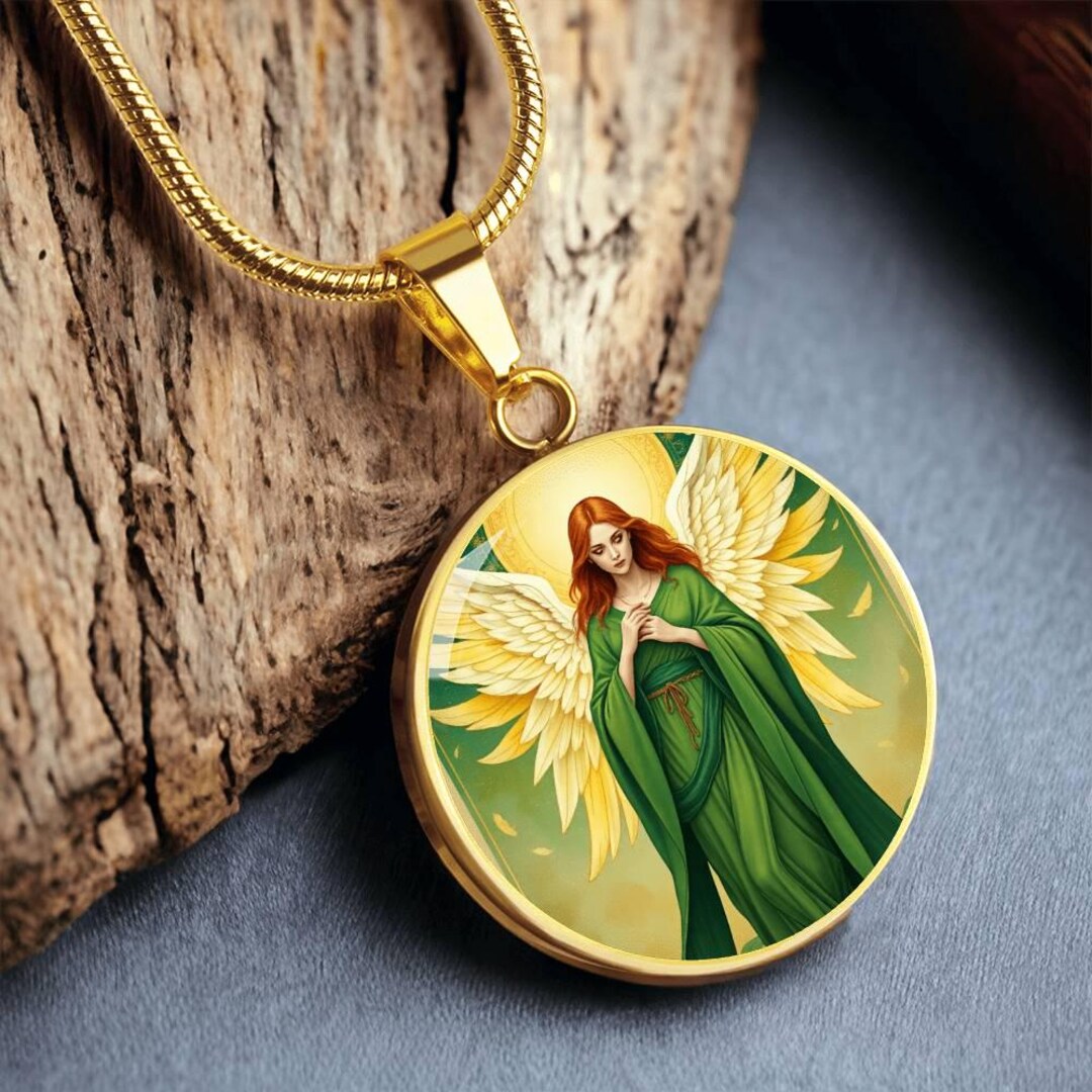 18k Gold Plated Archangel Haniel Necklace, With Custom Engraving ...
