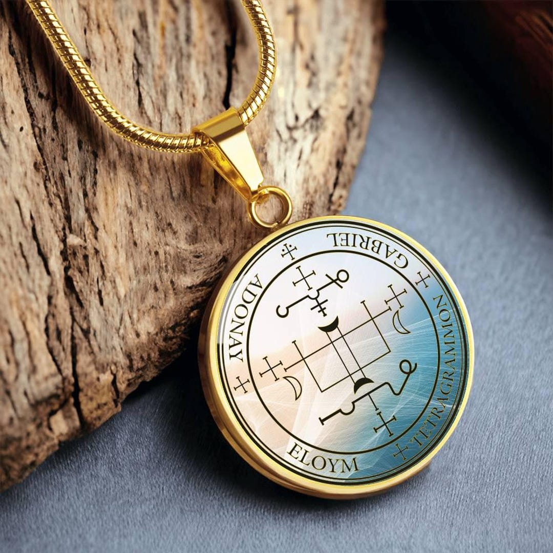 18k Gold Archangel Gabriel Sigil Necklace Guardian Angel Necklace