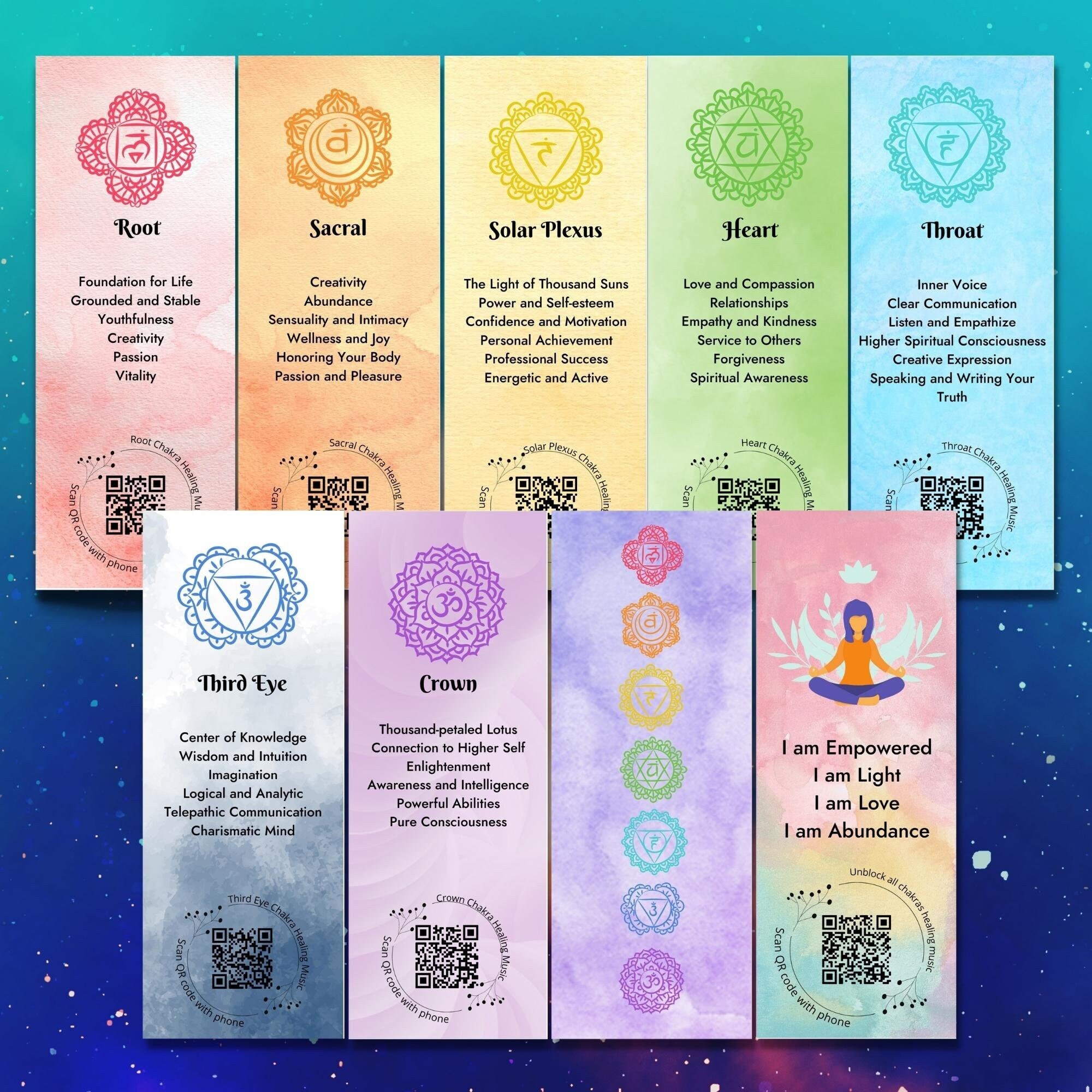 Chakra Printable Bookmarks Set Positive Affirmations Healing Cards With ...