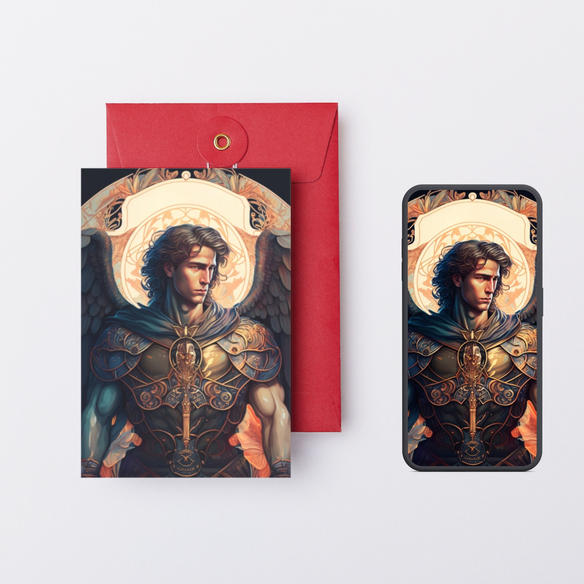Archangel Michael Printable Angel Wall Art in 4 Sizes and Phone Wallpaper Digital Angelic Art ...