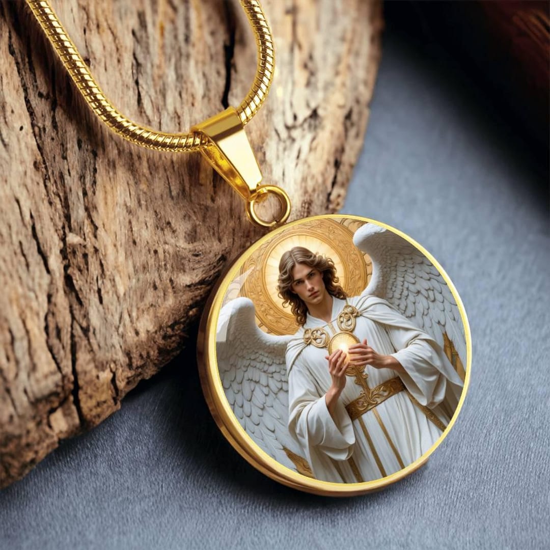 18k Gold Archangel Gabriel Necklace Angel Jewelry Guardian Angel ...