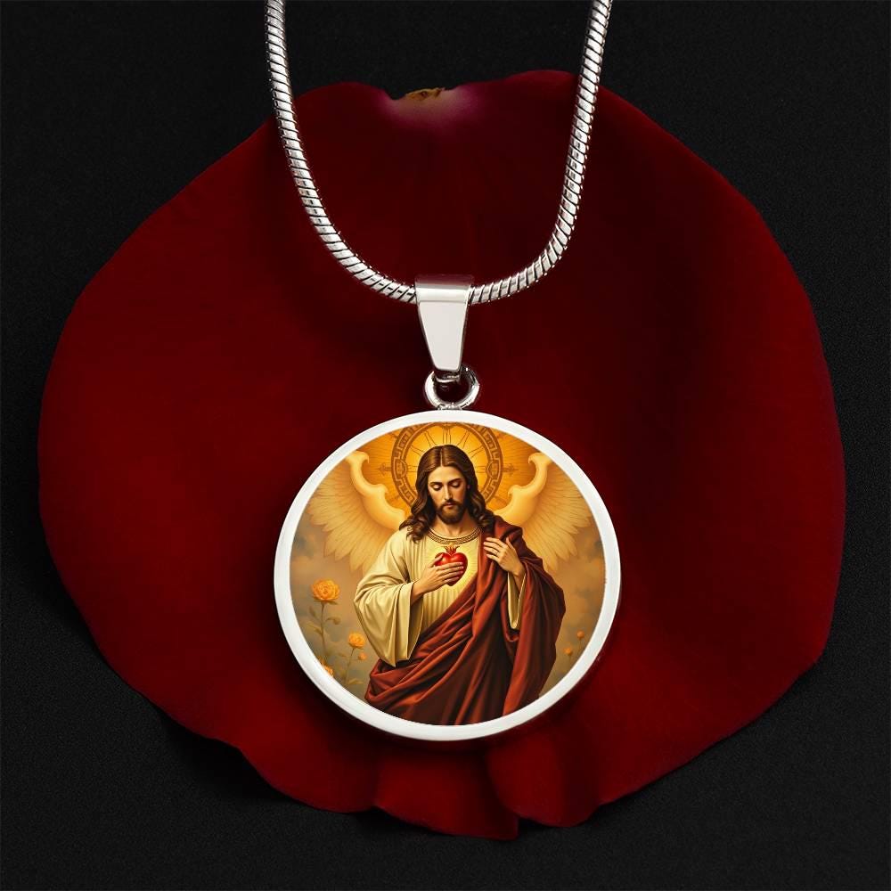 18K Gold Jesus Necklace Sacred Heart of Jesus Christ Gold and Stainless ...