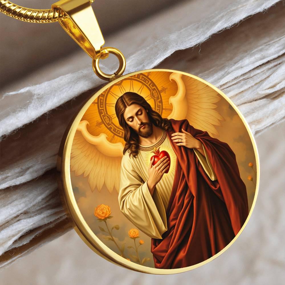 18K Gold Jesus Necklace Sacred Heart of Jesus Christ Gold and Stainless ...