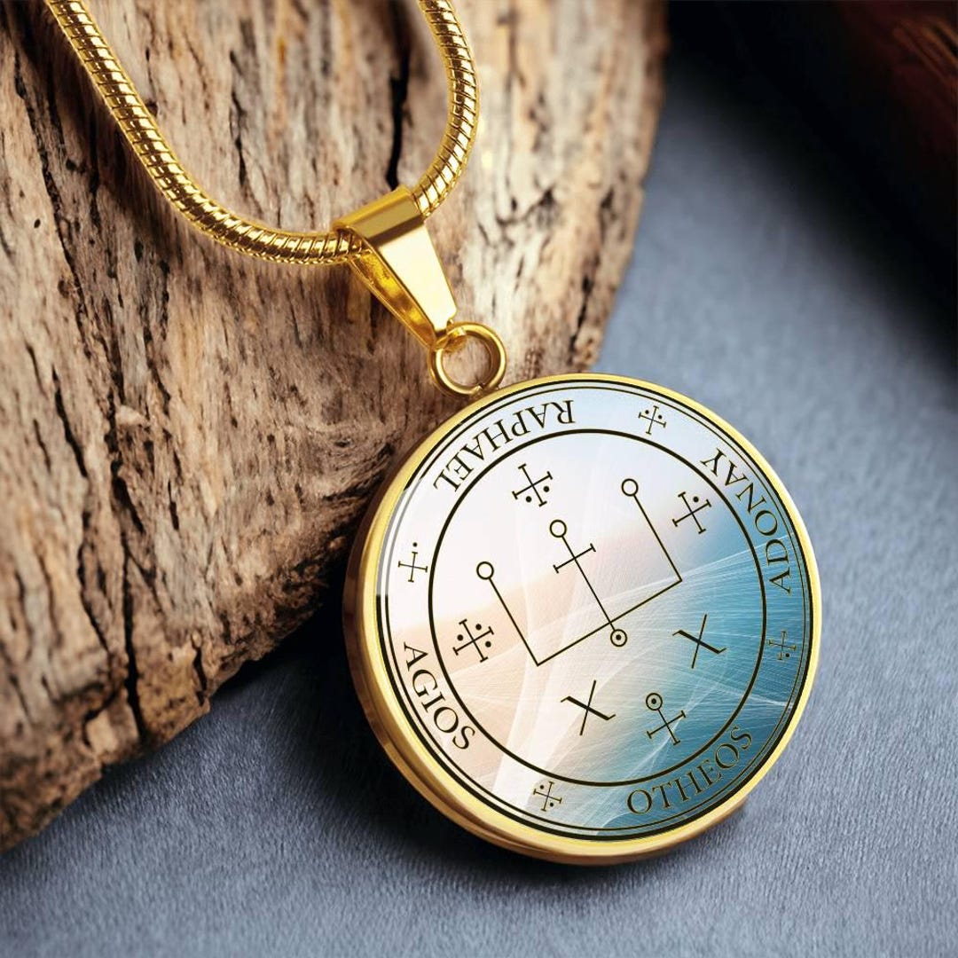 18k Gold Archangel Raphael Sigil Necklace Guardian Angel Necklace ...