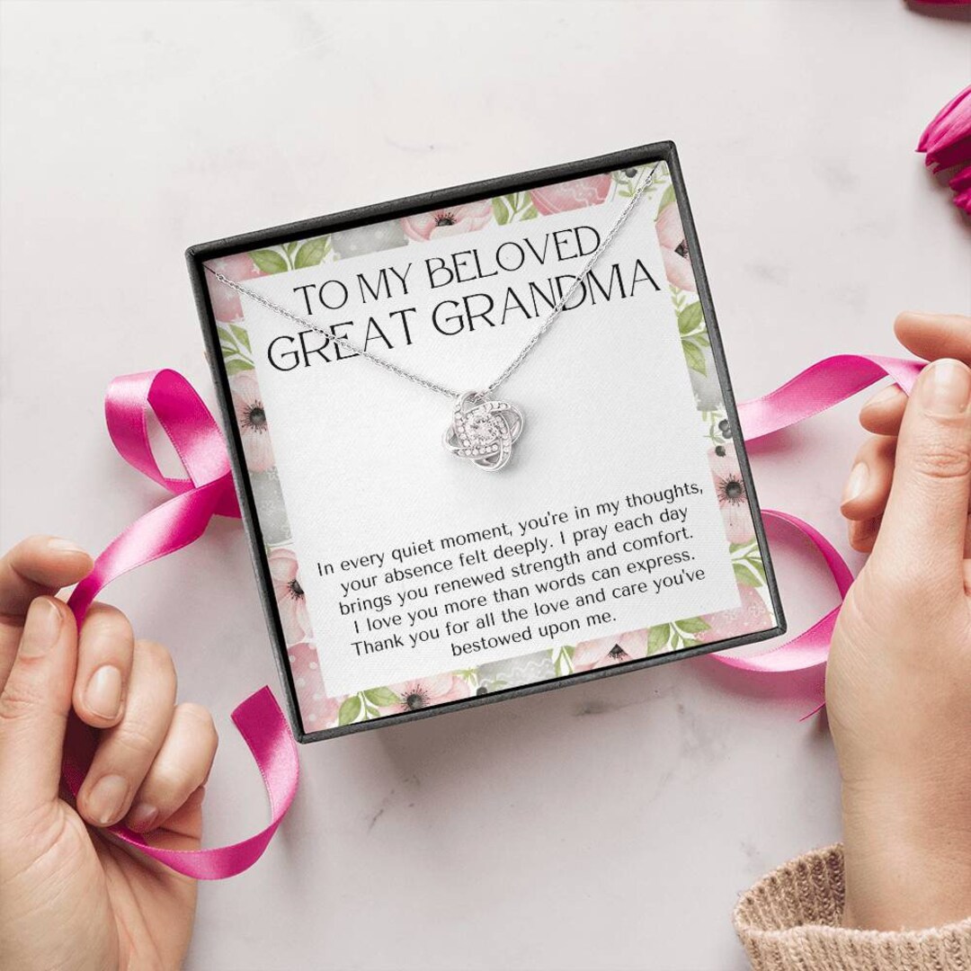 To My Beloved Great Grandma Love Knot Necklace With Pastel Message Card ...