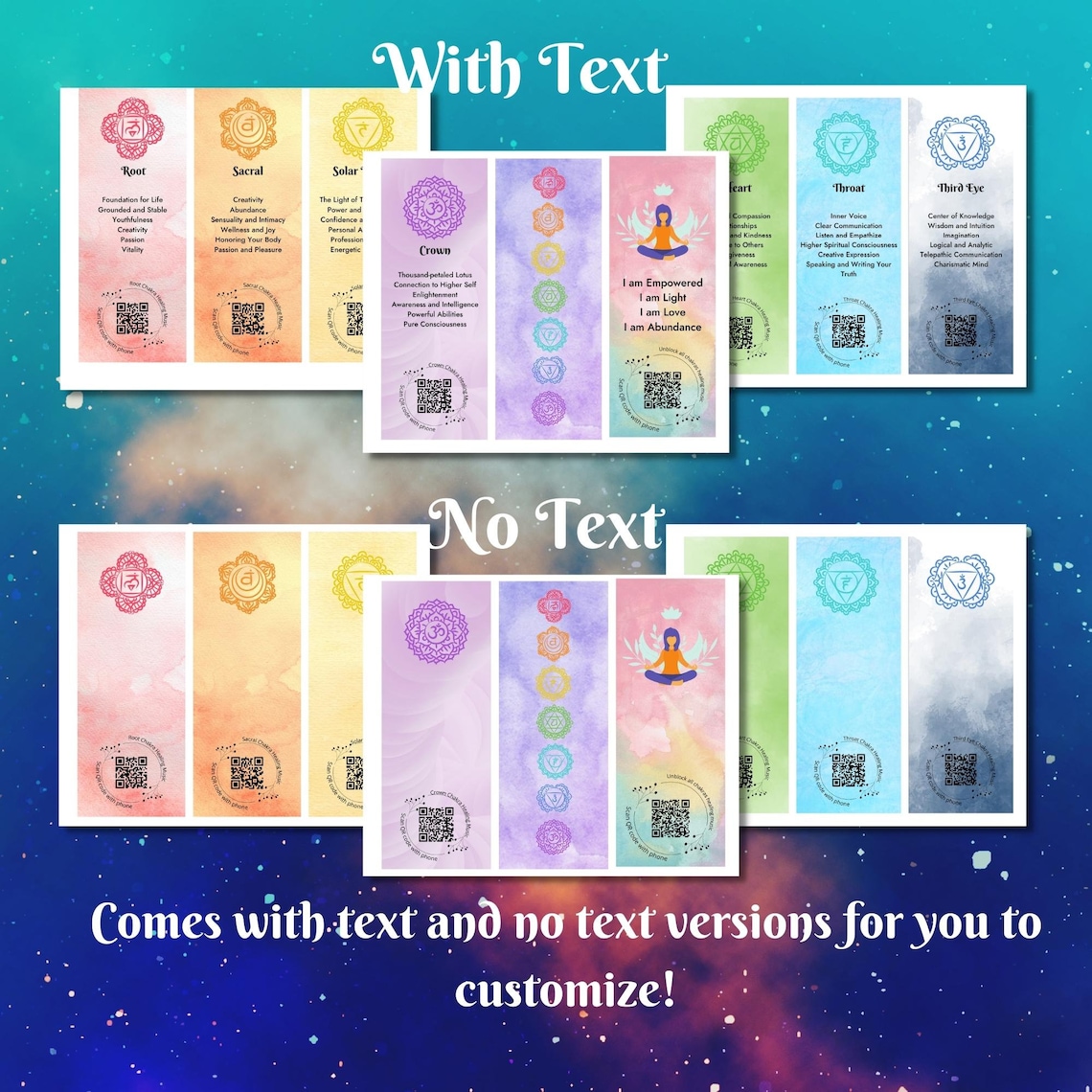 Chakra Printable Bookmarks Set Positive Affirmations Healing Cards With ...