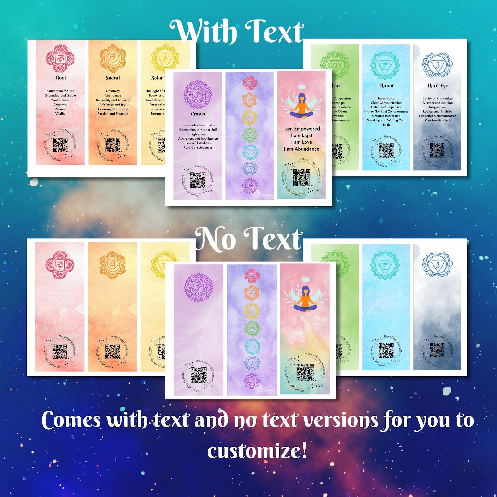 Chakra Printable Bookmarks Set Positive Affirmations Healing Cards With ...