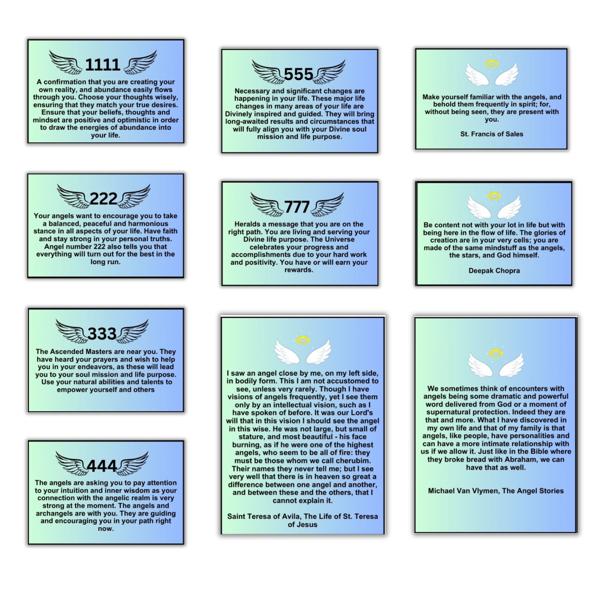 Angel Numbers Angel Quote Cards Printable Set Digital Download ...