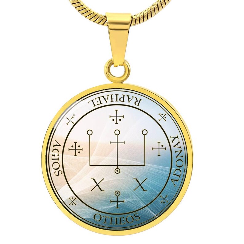 18k Gold Archangel Raphael Sigil Necklace Guardian Angel Necklace ...