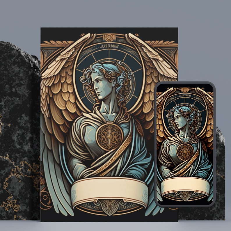 Archangel Gabriel Printable Angel Wall Art in 4 Sizes and Phone Wallpaper Digital Angelic Art ...