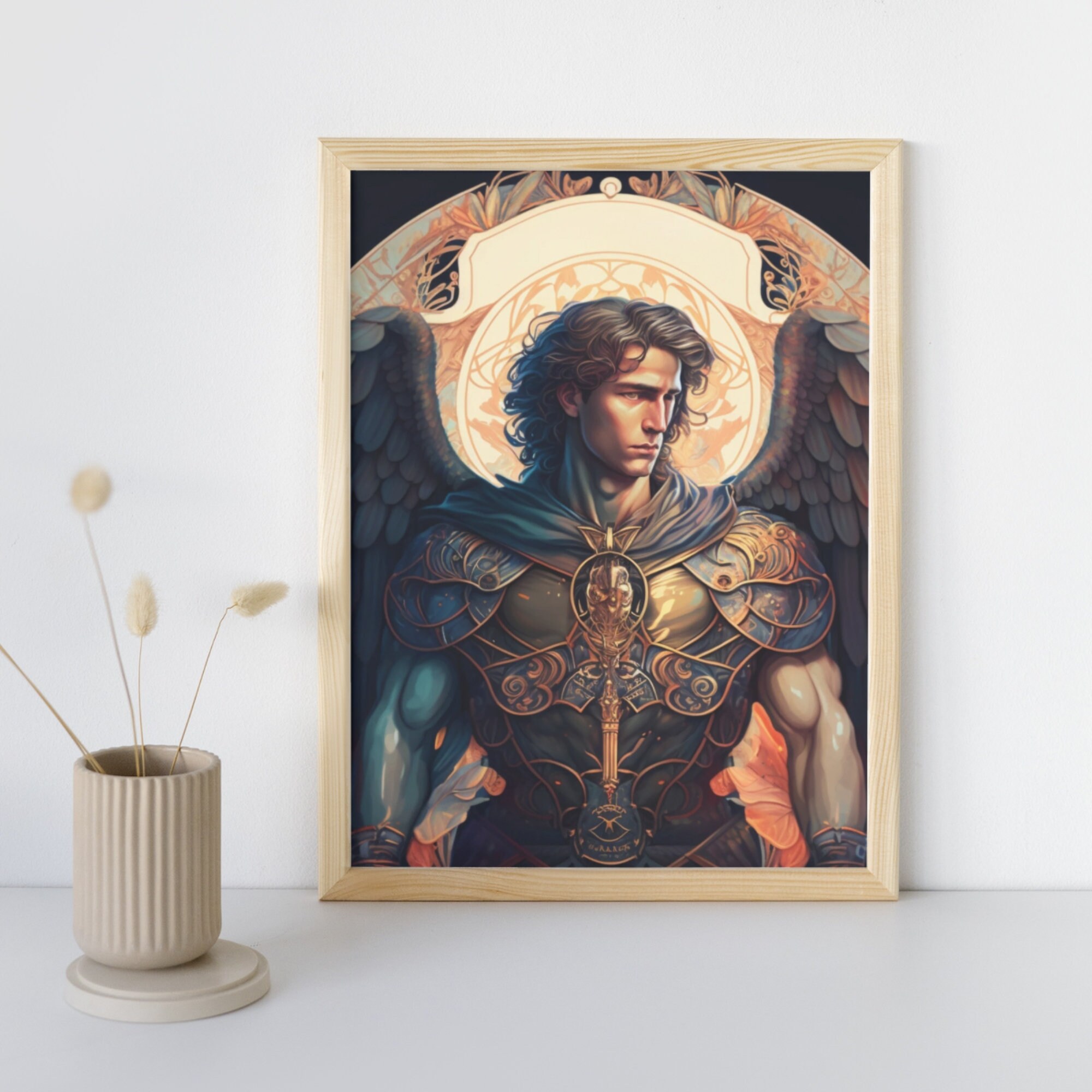 Archangel Michael Printable Angel Wall Art in 4 Sizes and Phone Wallpaper Digital Angelic Art ...