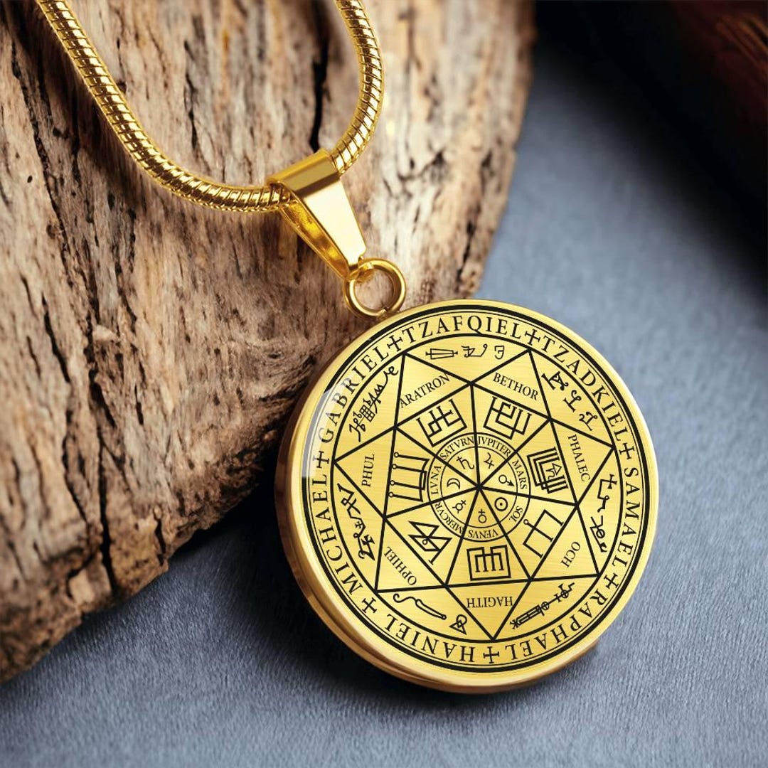 18k Gold 7 Archangels Sigil Necklace Guardian Angel Necklace Archangel ...