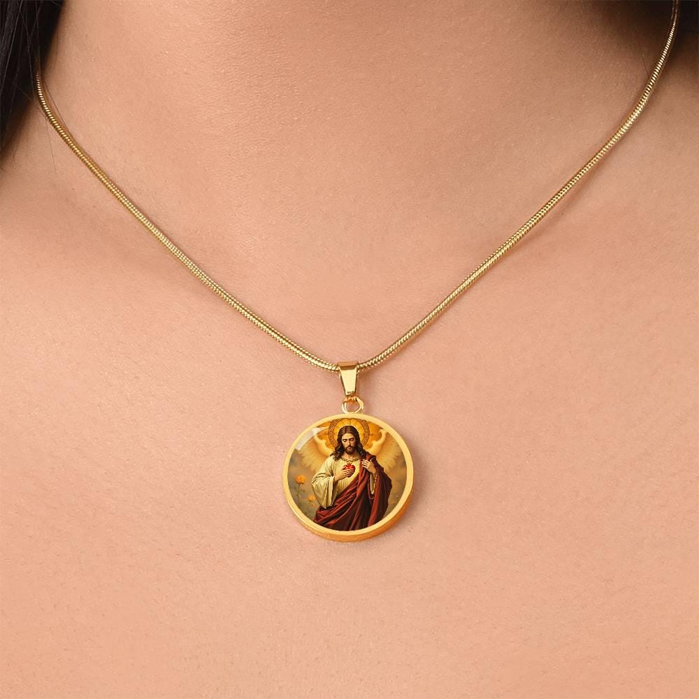 18K Gold Jesus Necklace Sacred Heart of Jesus Christ Gold and Stainless ...