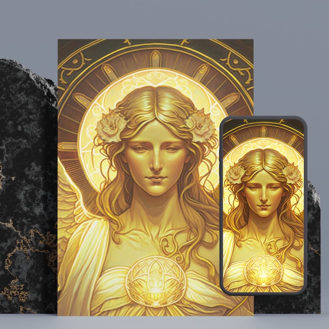 Archangel Jophiel Printable Angel Wall Art in 4 Sizes and Phone Wallpaper Digital Angelic Art ...