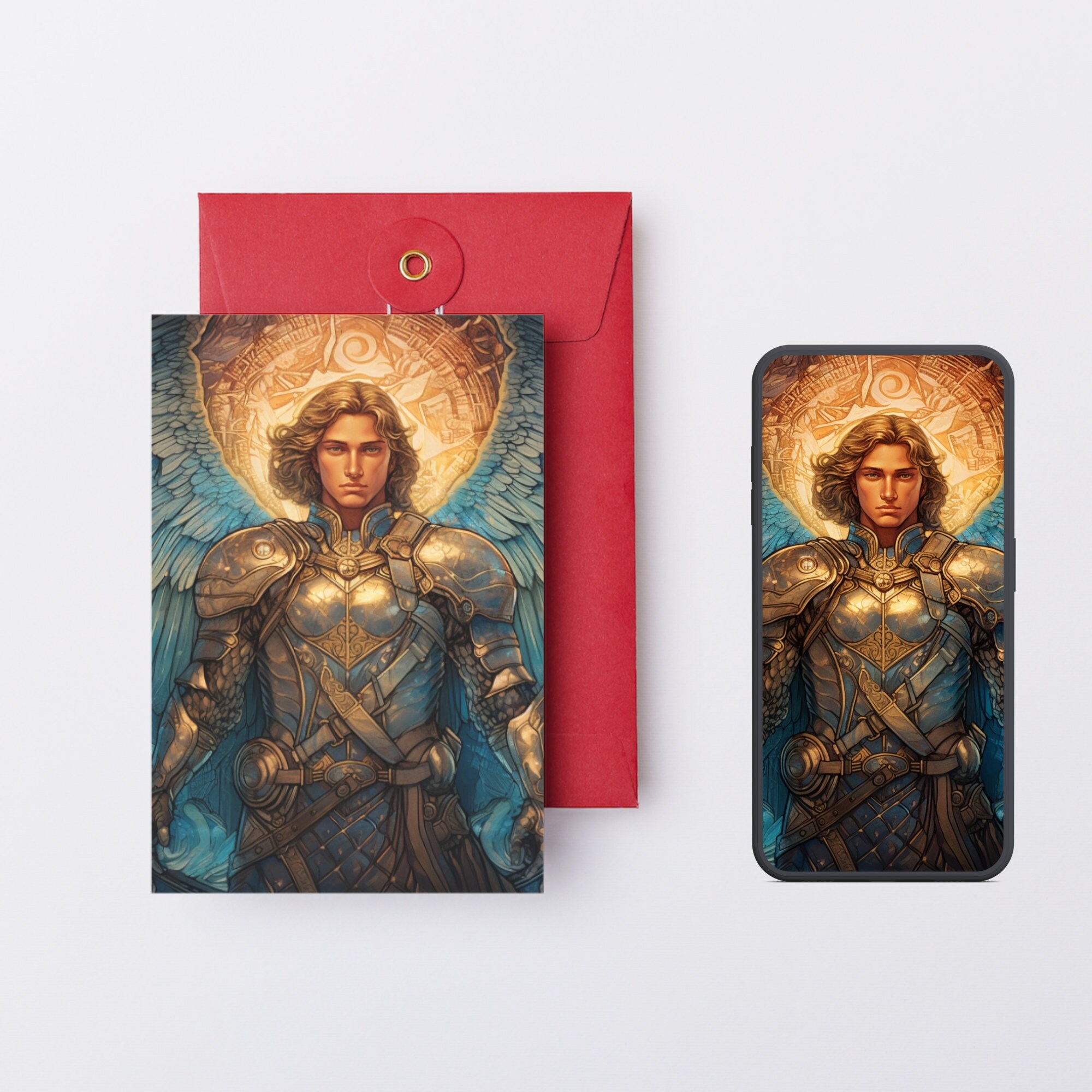 Archangel Michael Printable Angel Wall Art in 4 Sizes and Phone Wallpaper Digital Angelic Art ...