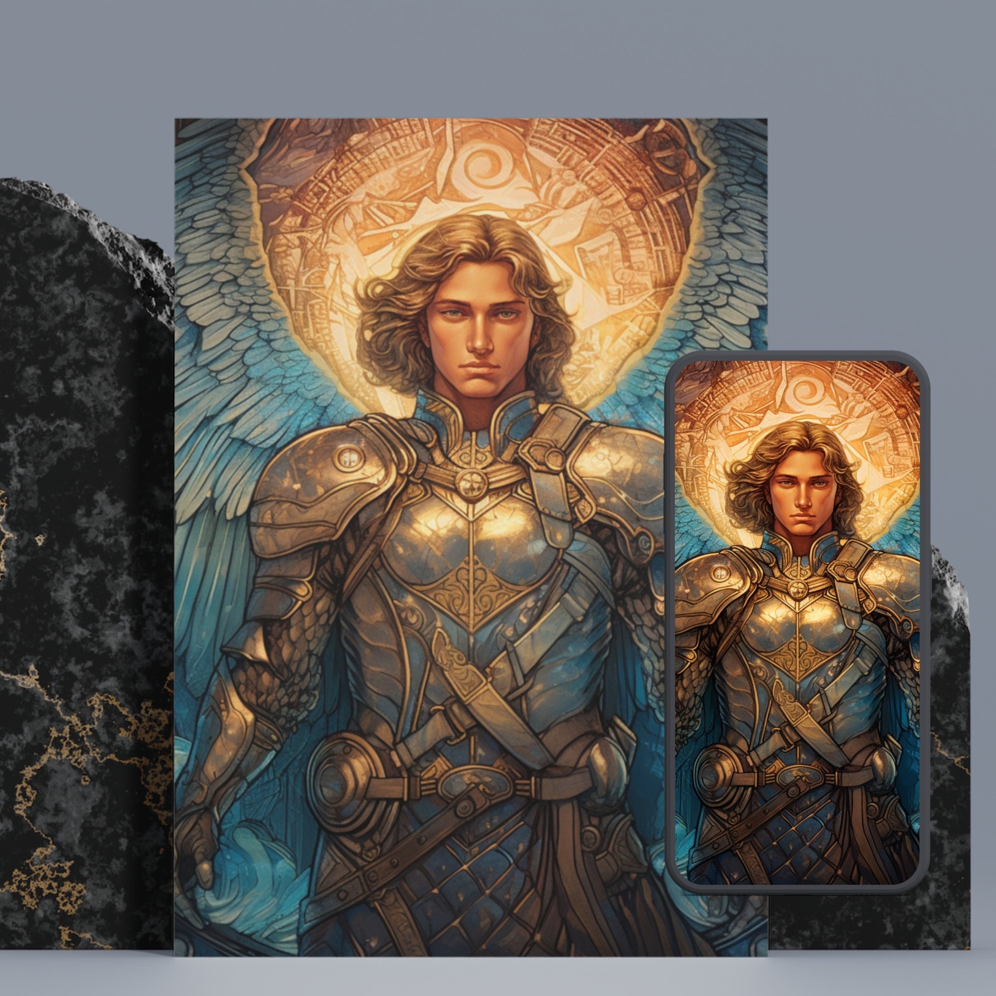 Archangel Michael Printable Angel Wall Art in 4 Sizes and Phone Wallpaper Digital Angelic Art ...