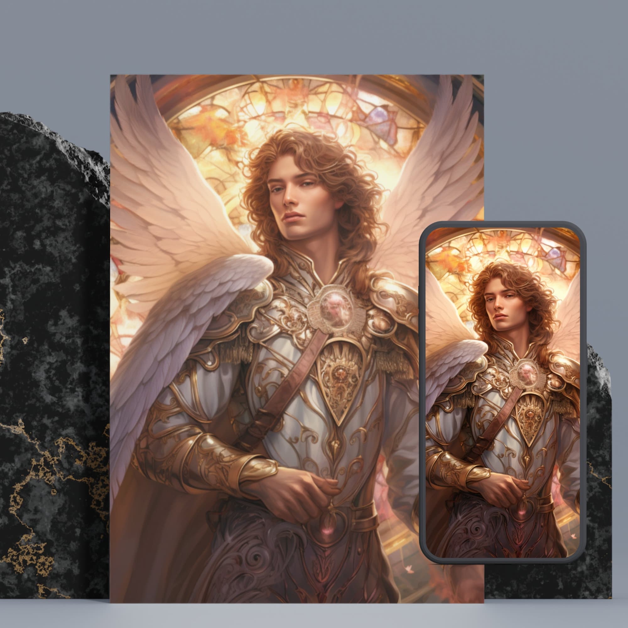 Archangel Chamuel Angel Wall Art in 4 Sizes and Phone Wallpaper Digital Angelic Art Printable ...