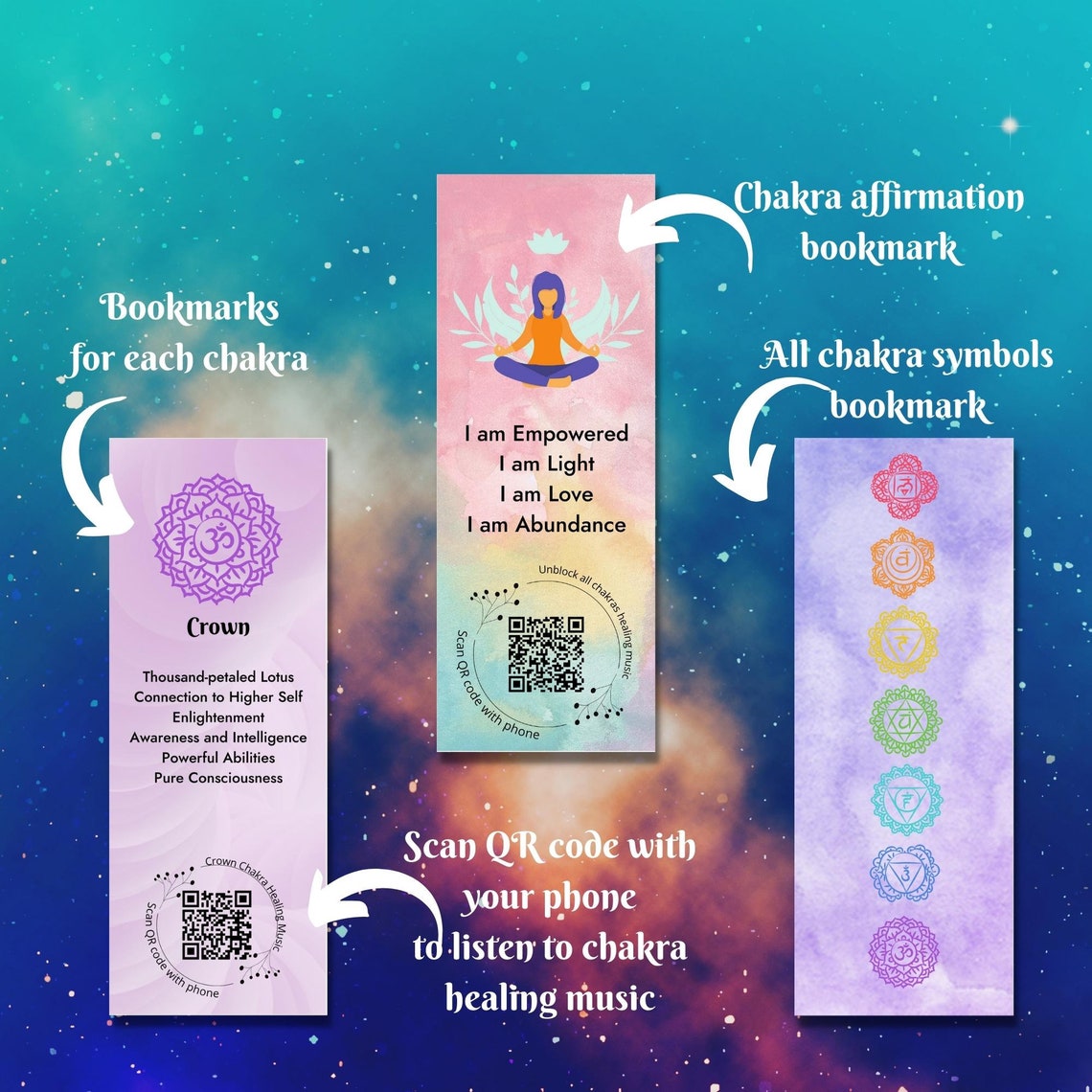 Chakra Printable Bookmarks Set Positive Affirmations Healing Cards With ...