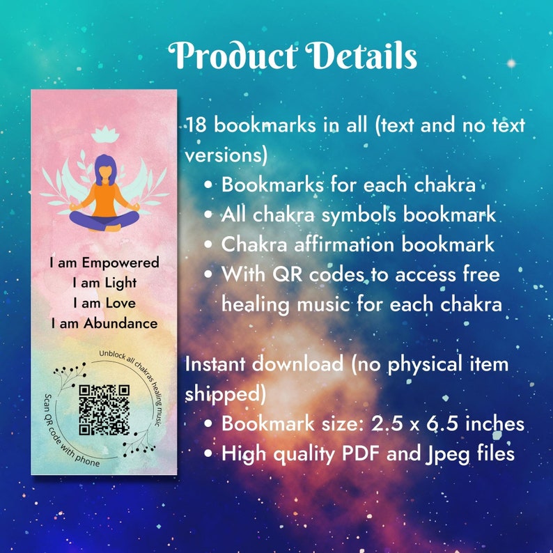 Chakra Printable Bookmarks Set Positive Affirmations Healing Cards With ...