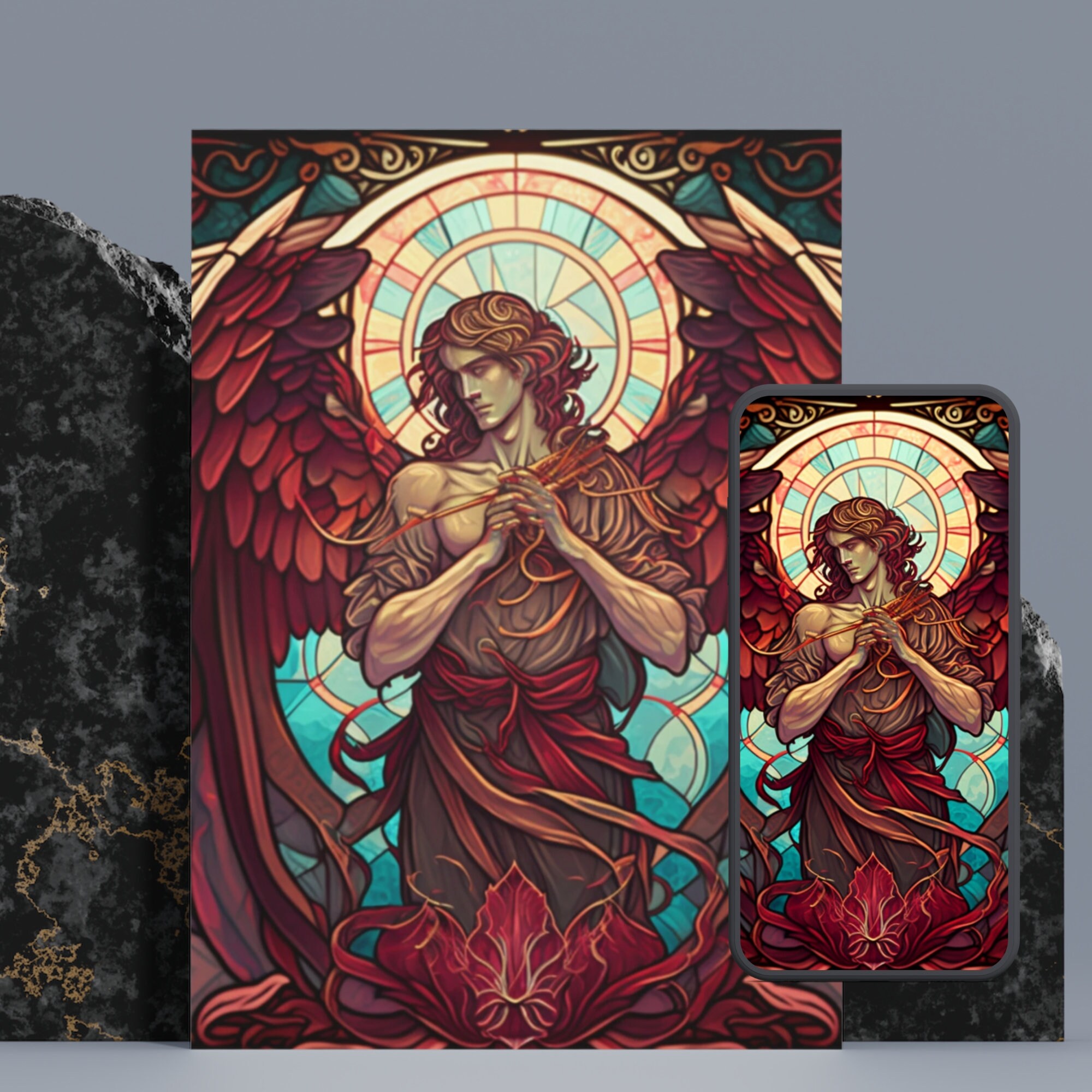 Archangel Uriel Angel Wall Art in 4 Sizes and Phone Wallpaper Digital Angelic Art Angel Art ...