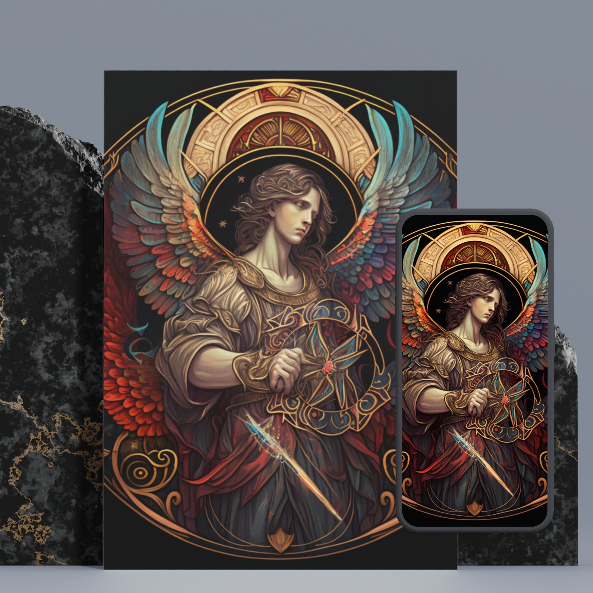 Archangel Sandalphon Printable Angel Wall Art in 4 Sizes and Phone Wallpaper Digital Angelic Art ...