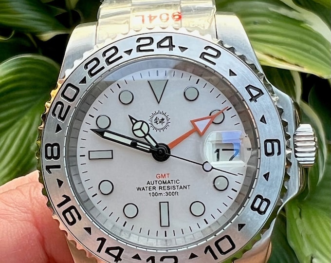Seiko Mod Polar White explorer Ii Style GMT Automatic Watch W/ N34 ...