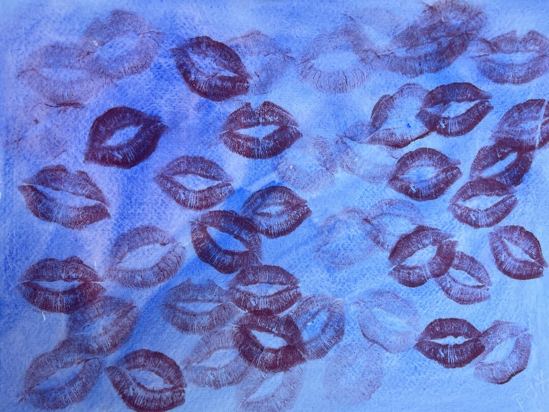 Blue Bizou Kisses Lipstick Art Painting Watercolor, Wall Decor - Etsy