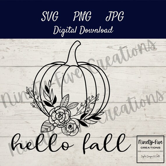 Hello Fall With Floral Pumpkin SVG JPG and PNG Design Laser - Etsy